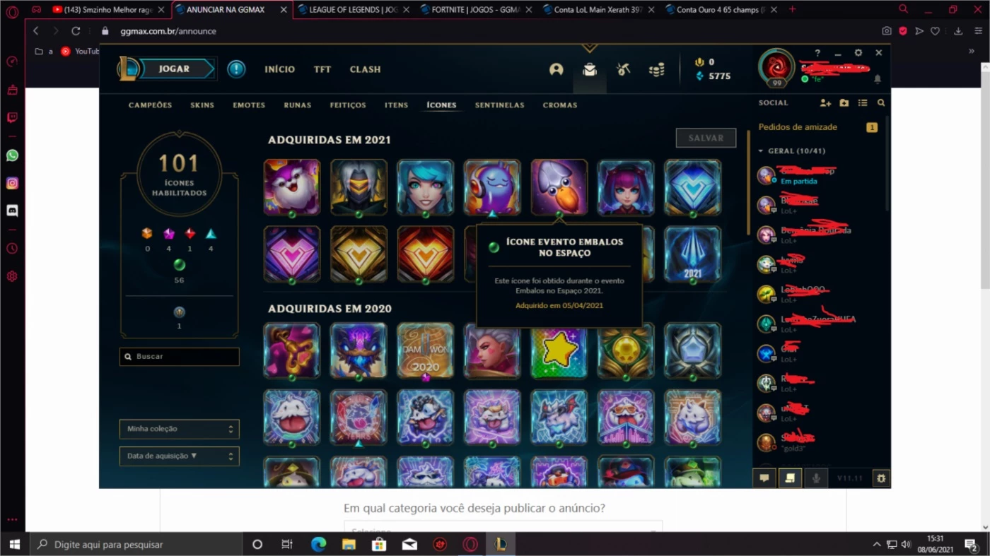 Conta De Lol (Da Pra Trocar Email Skins Emojes E Etc - League Of ...