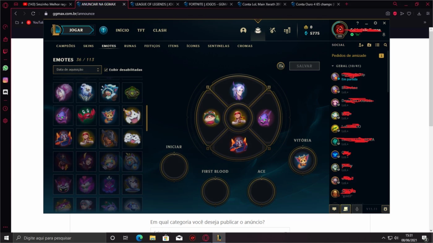 Conta De Lol (Da Pra Trocar Email Skins Emojes E Etc - League Of ...