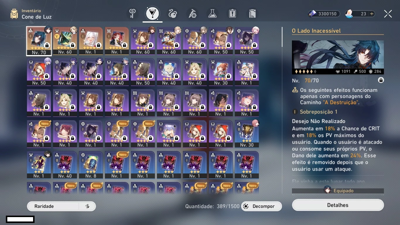 Ar 54> Dan Heng Novo, Blade + Cone, Outros Cones 5* - DFG