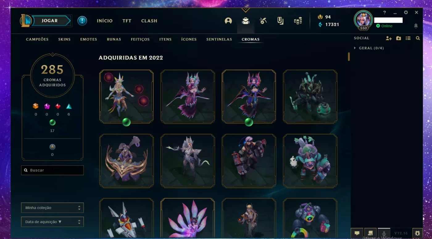 Conta Lol > Full Champs > 757 Skins > 285 Cromas - League Of Legends ...