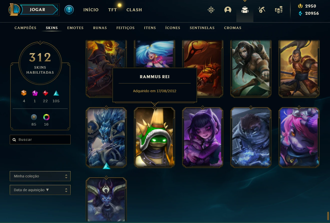 Conta Lol, 312 Skins, All Champions (Skin Rara: Rammus Rei) - League Of ...