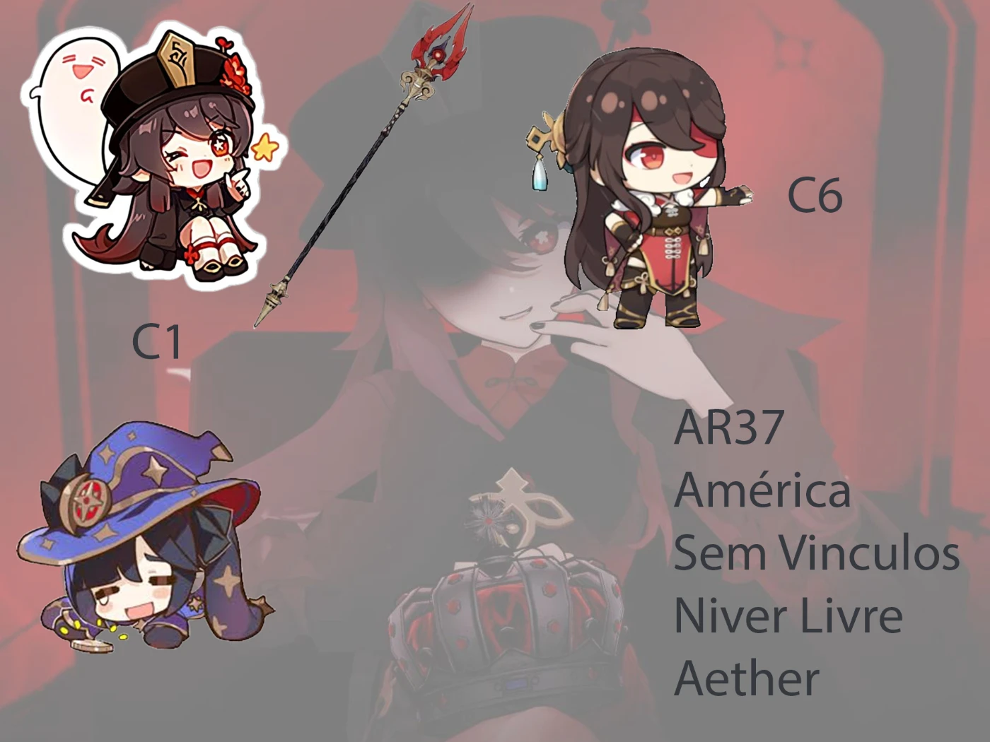 Ar37 - Hutao C1 + Bis + Mona + Beidou C6 + Espada Cel. - Genshin Impact - DFG