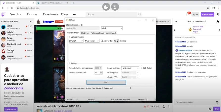 Viewer Bot Para Twitch E Youtube Vitálicio - Redes Sociais - DFG