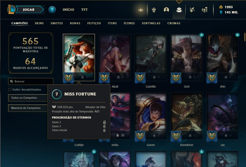 Unranked Com Todos Os Champs E 200 Skins ( Top / Adc ) - League Of Legends Lol - DFG