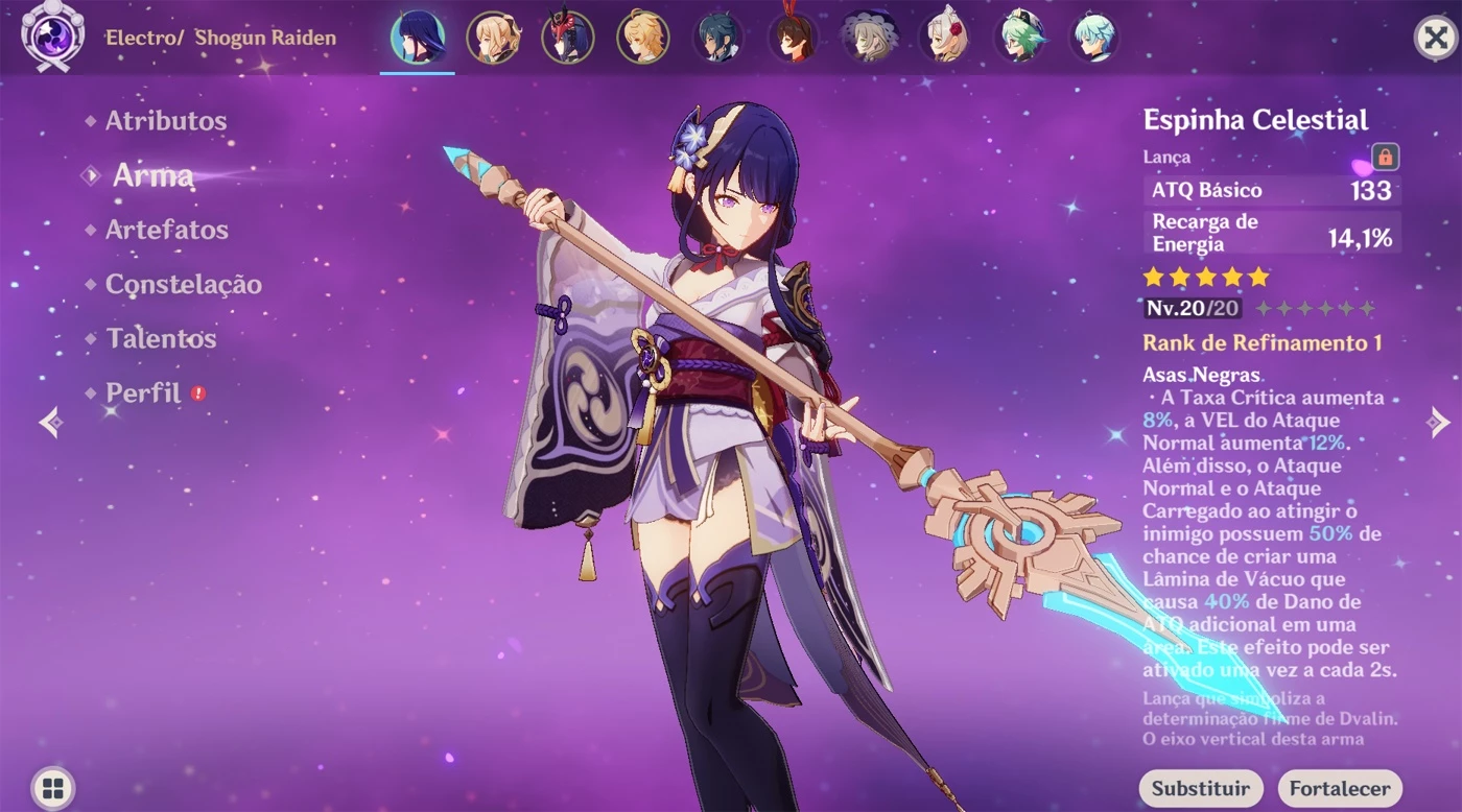 Raiden Shogun + Lança Celestial + Jean + Pity 50+ - Genshin Impact - DFG