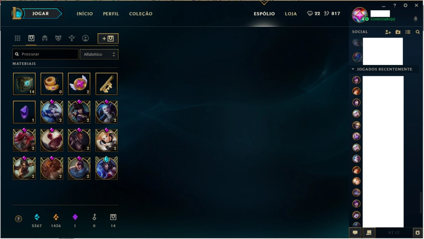 Conta Ouro I (Inatividade) - Todos Os Campeões E 136 Skins - League Of ...