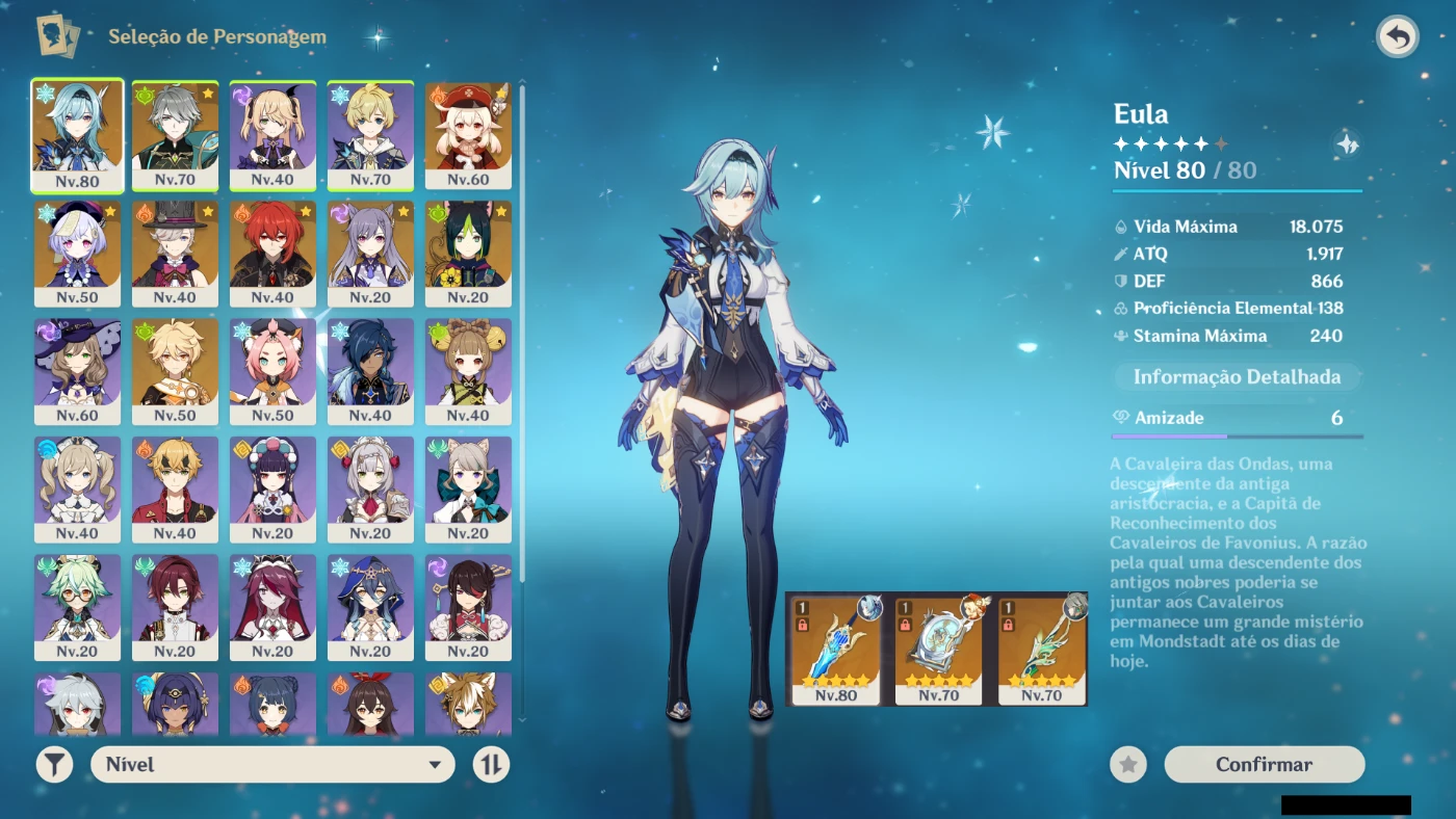 Genshin Impact - Ar48 , 8 Personagens T5 E 3 Armas T5, Alhai - DFG