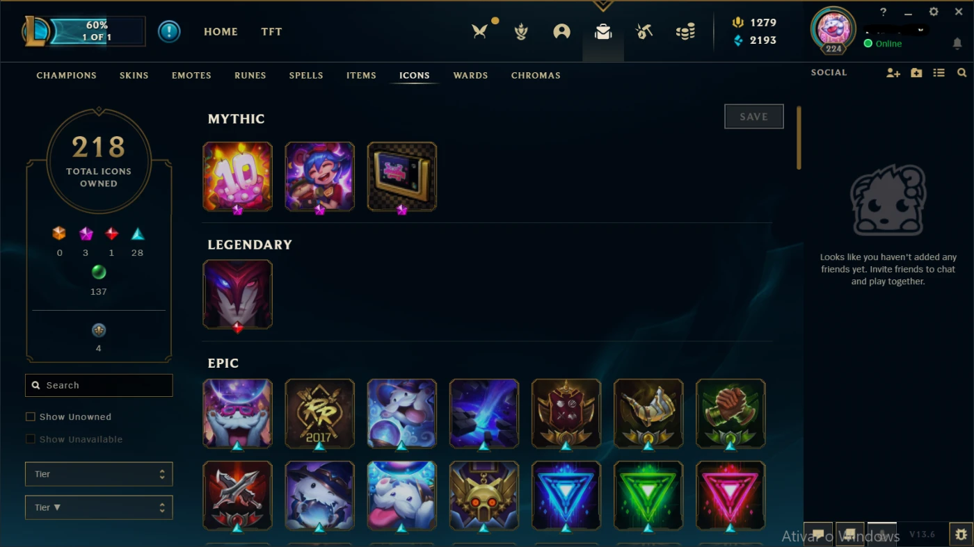 League Of Legends Oceania - 222 Skins - Lvl 224 - 160 Champs Lol - DFG