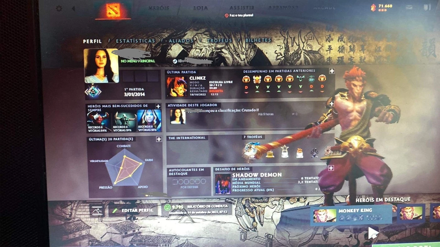 Conta Dota 2 Cruzado 1, Com 1.690 Mmr E 9700 Conduta - DFG