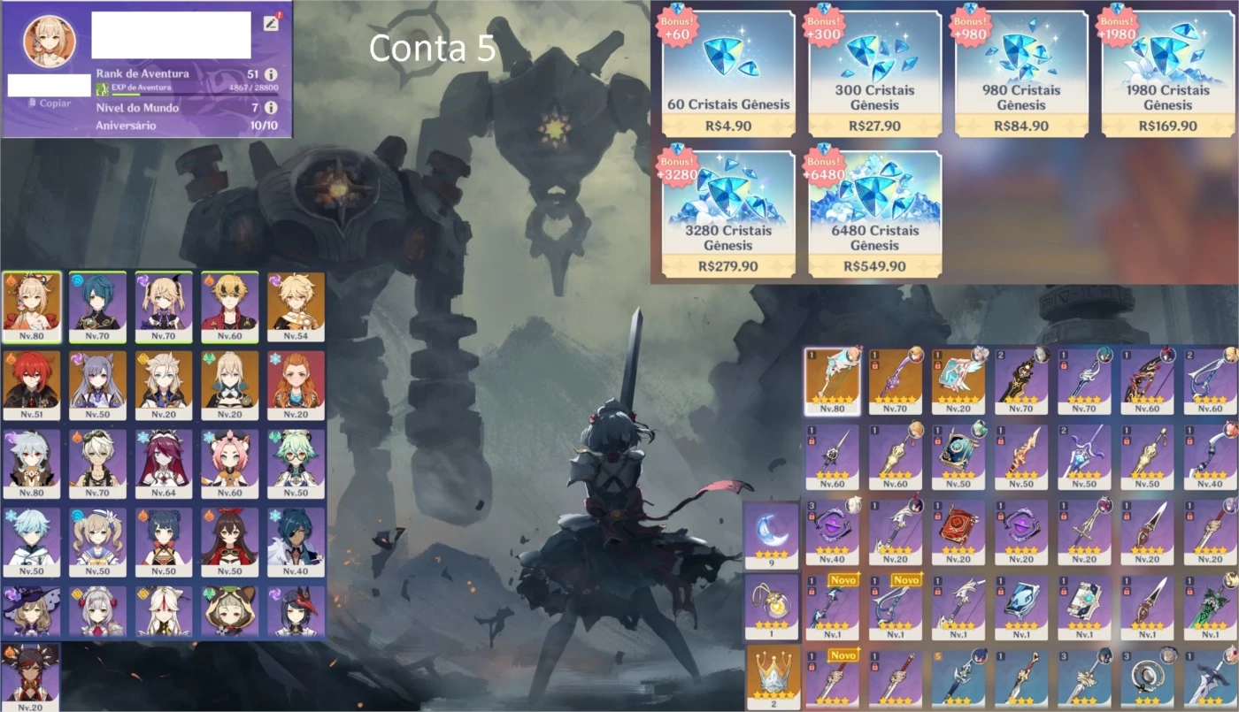 Ar 51 Yoimiya Albedo Diluc Jean Keqing Harpa Celestial Luz - Genshin ...