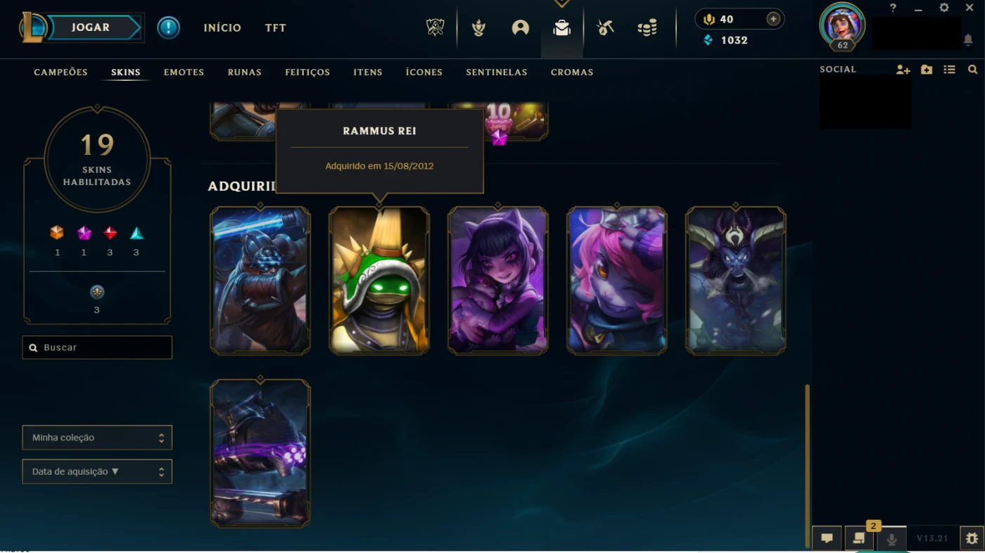 Conta Leagues Of Legends Com Skin Rammus Rei - League Of Legends Lol - DFG