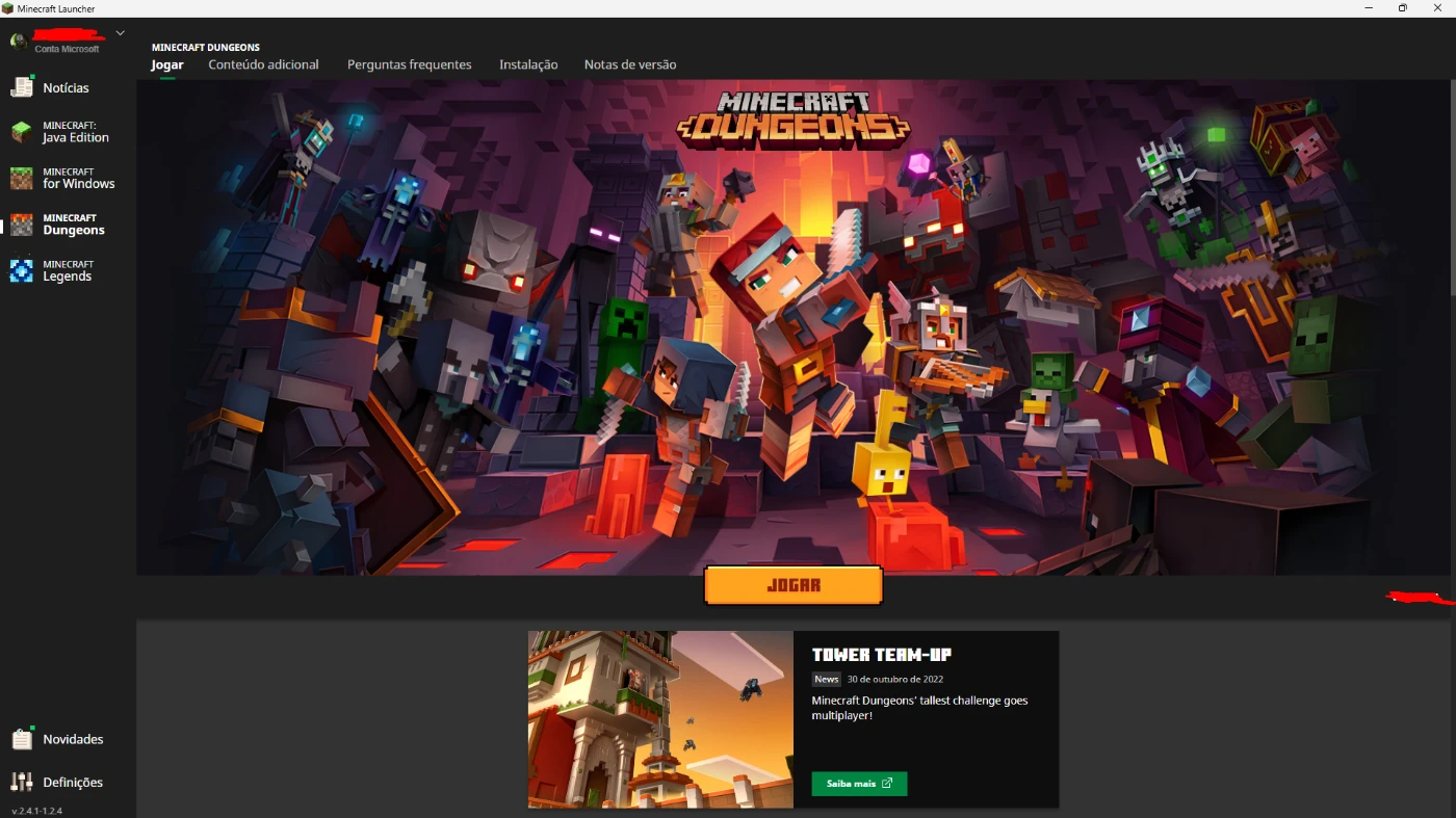 Conta Full Acesso Minecraft + Minecraft Dungeons + Capa - DFG