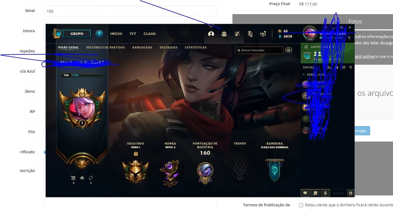 Conta League Of Legends Gold 1 Lol - DFG