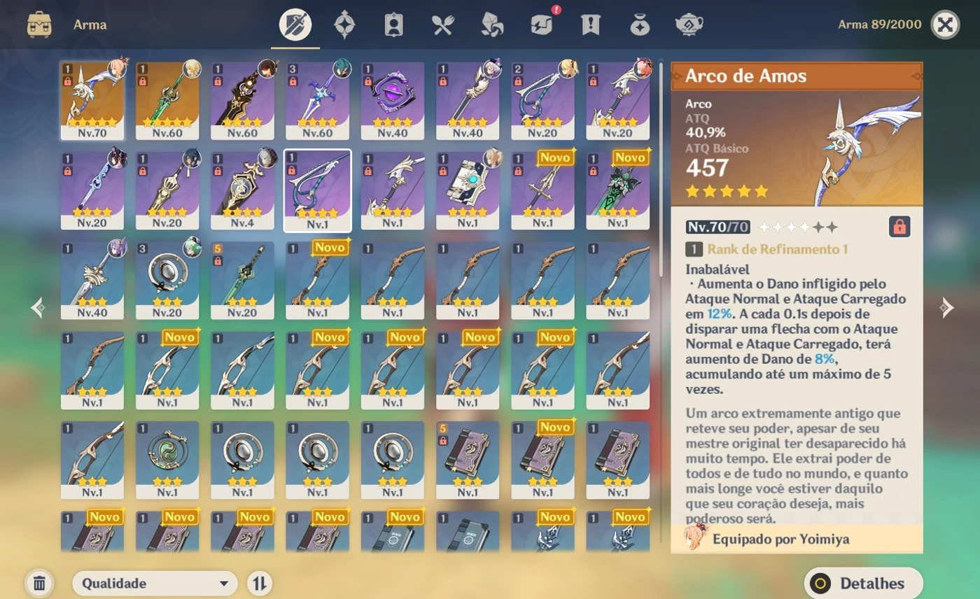 Conta Yoimiya + Arco De Amos + Keqing + Arma De Jade Ar 36 - Genshin ...