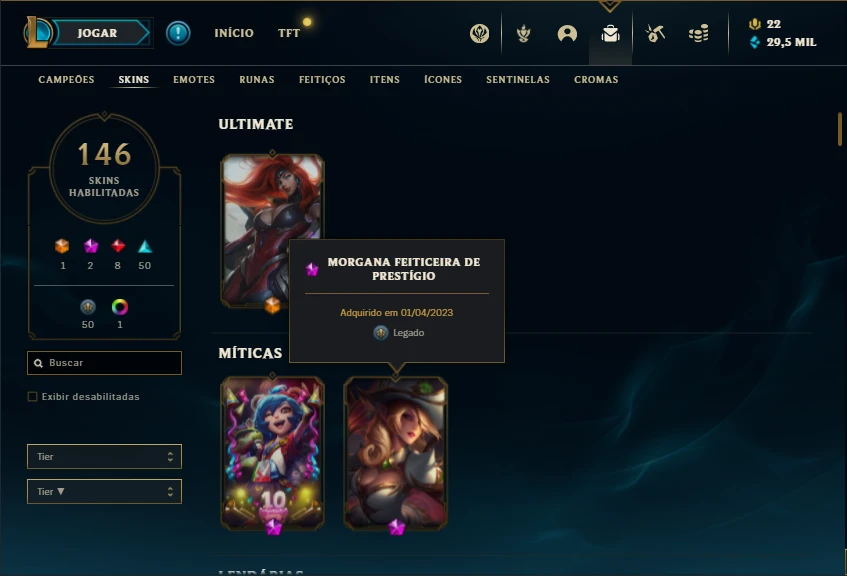 Conta Bronze 1 Com Todos Os Champs E 146 Skins ( Main Sup ) - League Of Legends Lol - DFG