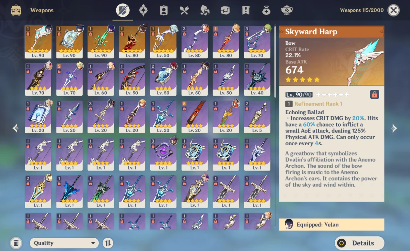 Ar55 Raiden Hu Tao Yelan Wanderer Cyno Nilou + 5 Armas T5 - Genshin ...